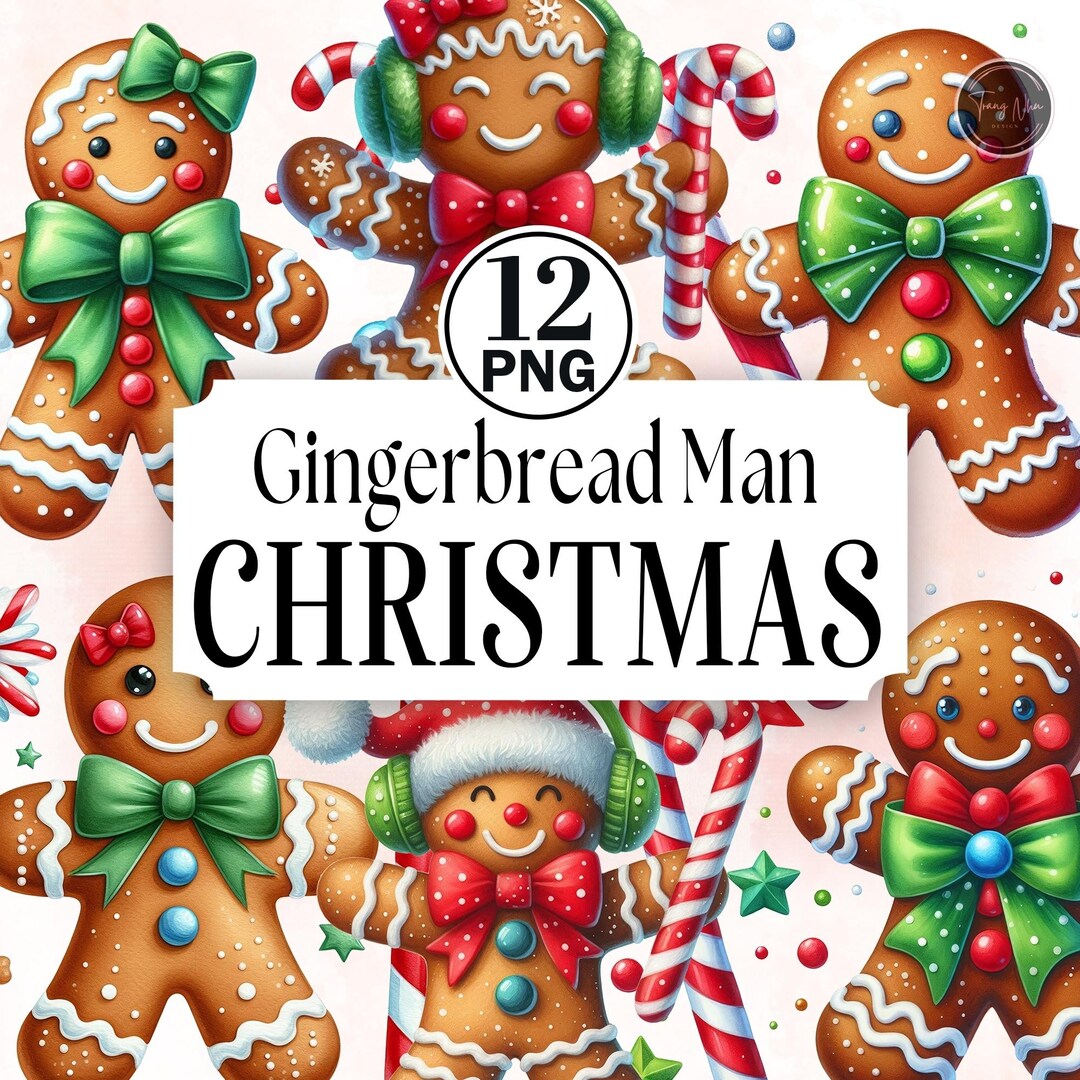 10 Watercolor Gingerbread Man Clipart Bundle, Festive Cookie Png ...
