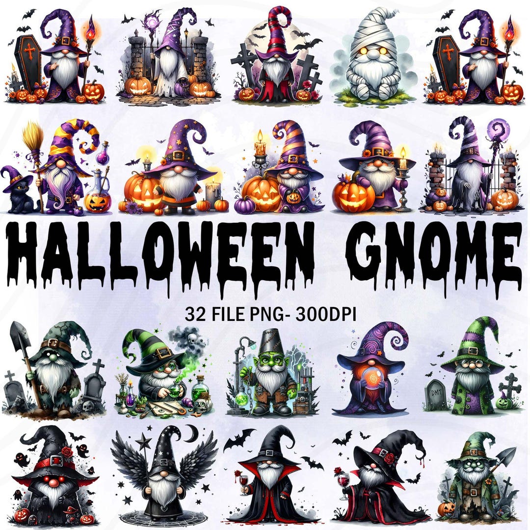 30 Halloween Gnome Clipart Bundle, Halloween Gnomes Clipart, Watercolor ...