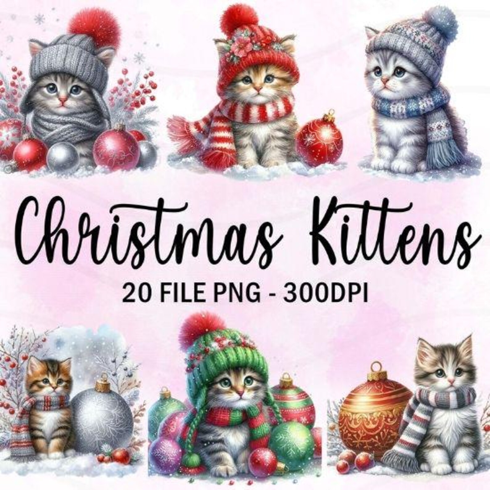 20 Watercolor Christmas Kittens Clipart Bundle, Christmas Animal Png ...