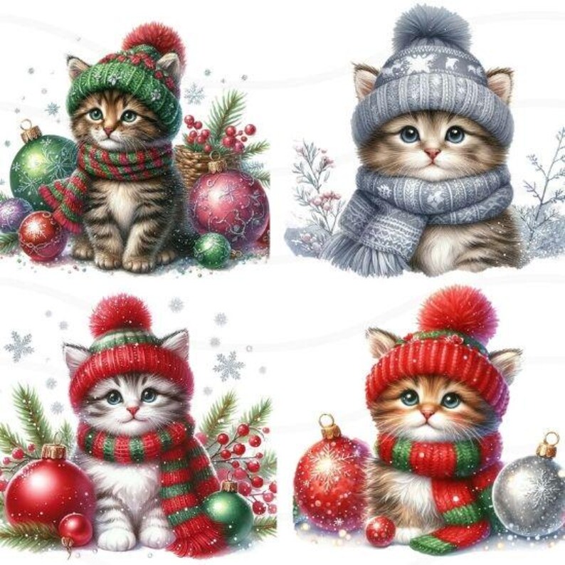 20 Watercolor Christmas Kittens Clipart Bundle, Christmas Animal Png ...