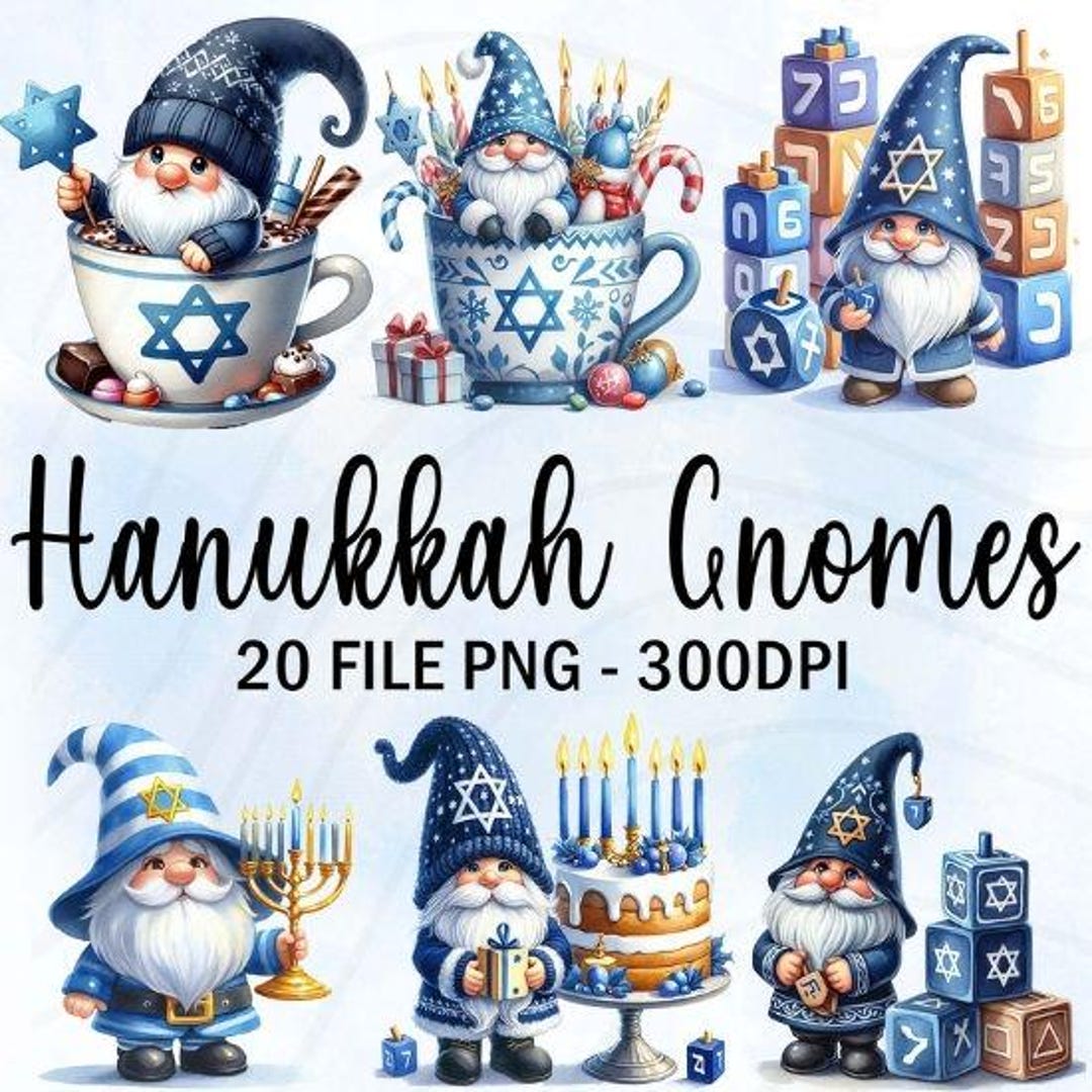 20 Watercolor Hanukkah Gnomes Clipart Bundle, Hanukkah Gnomes Png ...