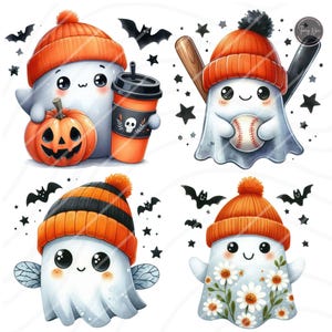 60 Watercolor Cute Ghost Clipart Bundle, Halloween Ghost Png, Cute ...