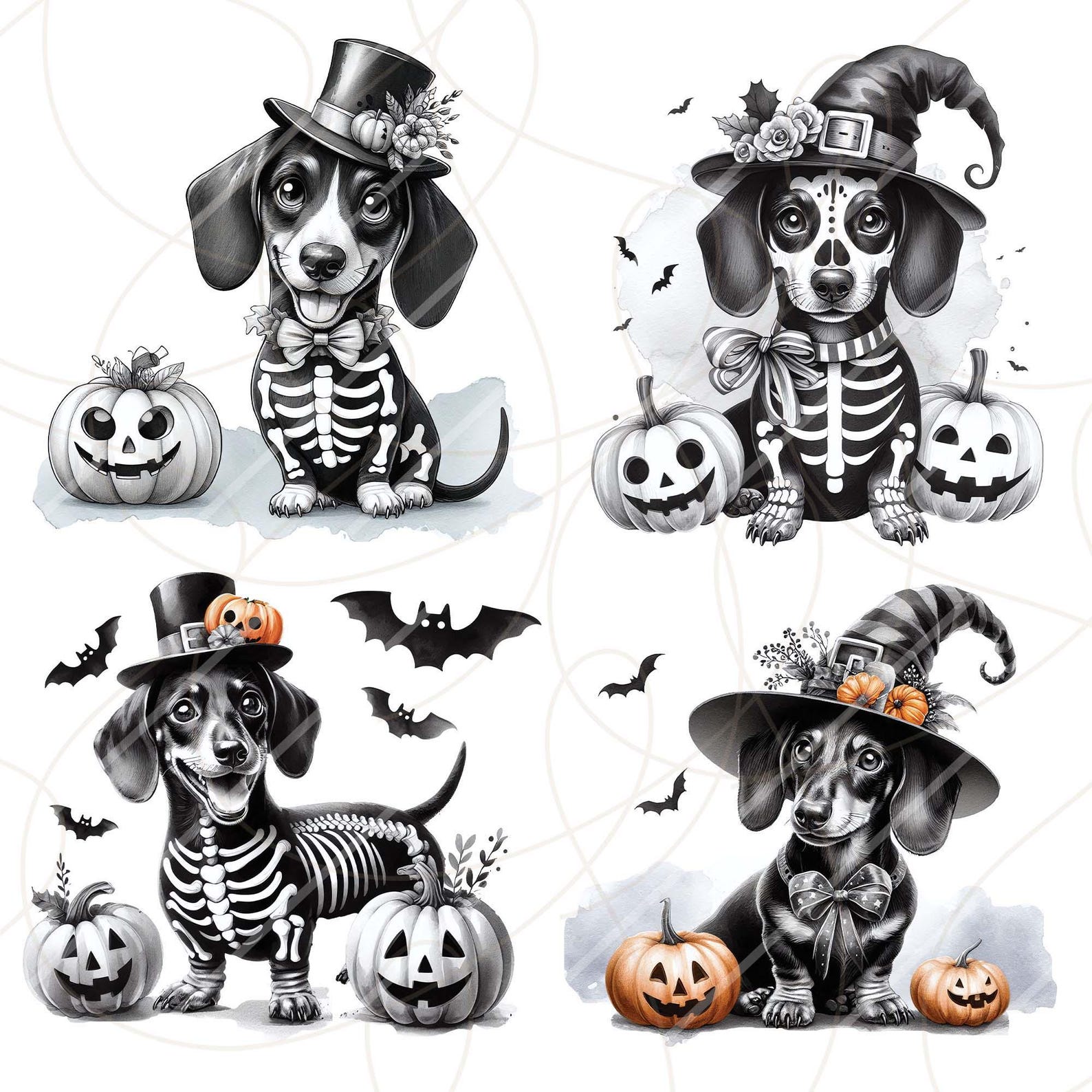 10 Watercolor Dachshund Halloween Dog Collection Clipart, PNG Dachshund ...