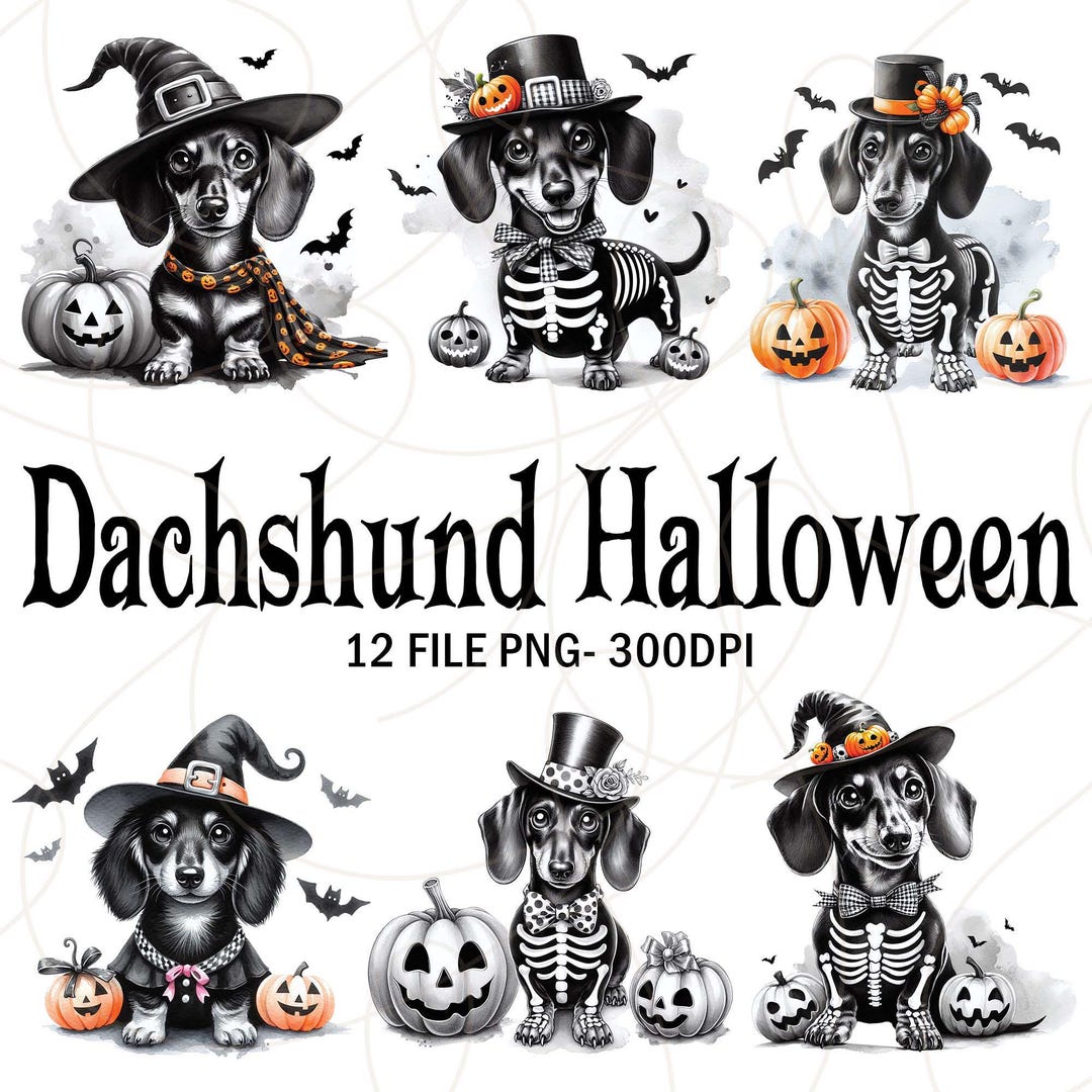 10 Watercolor Dachshund Halloween Dog Collection Clipart, PNG Dachshund ...