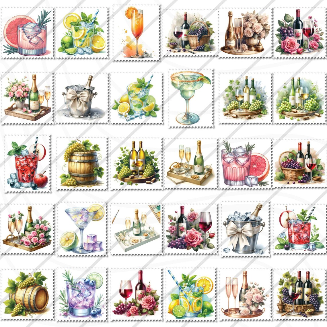 50 Watercolor Alcohol Clipart Bundle, Bar Menu, Champagne Clipart ...