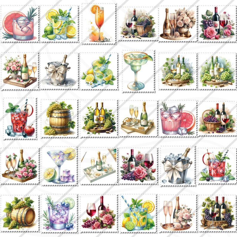 50 Watercolor Alcohol Clipart Bundle, Bar Menu, Champagne Clipart ...