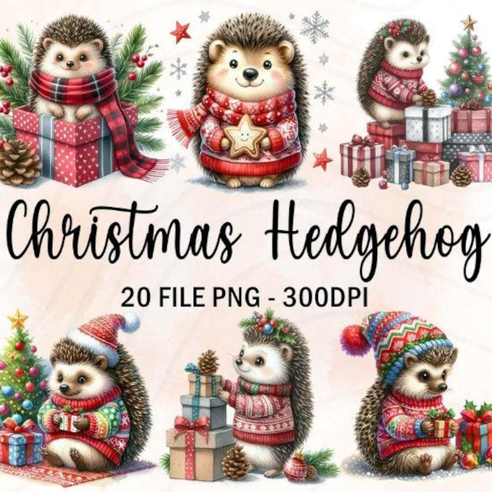 20 Watercolor Christmas Hedgehog Clipart Bundle, Baby Hedgehog Xmas Png ...