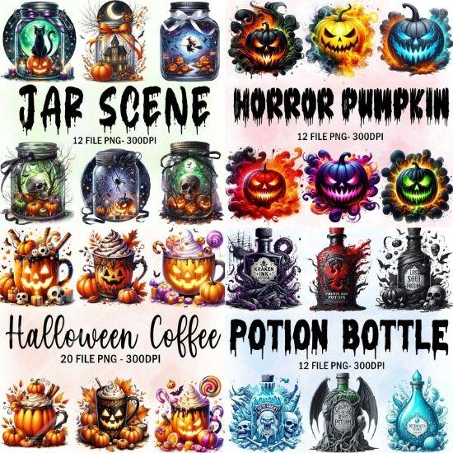 1500 Watercolor Halloween Mega Bundle Clipart, Mega Halloween Bundle ...