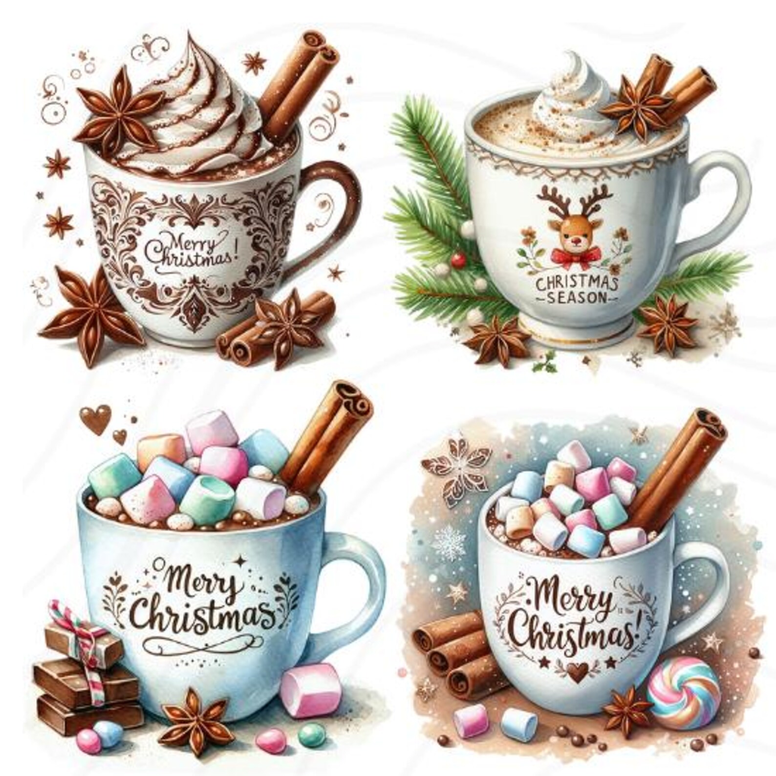 20 Watercolor Christmas Drinks Clipart Bundle, Christmas Coffee Png ...