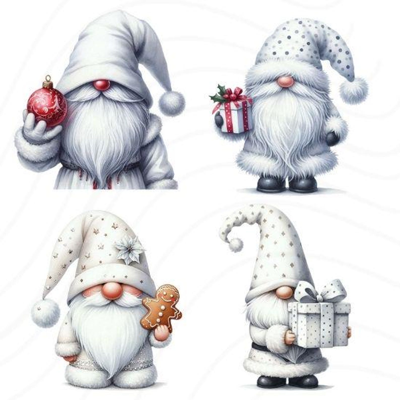 20 Watercolor White Christmas Gnomes Clipart Bundle, White Gnomes Xmas ...