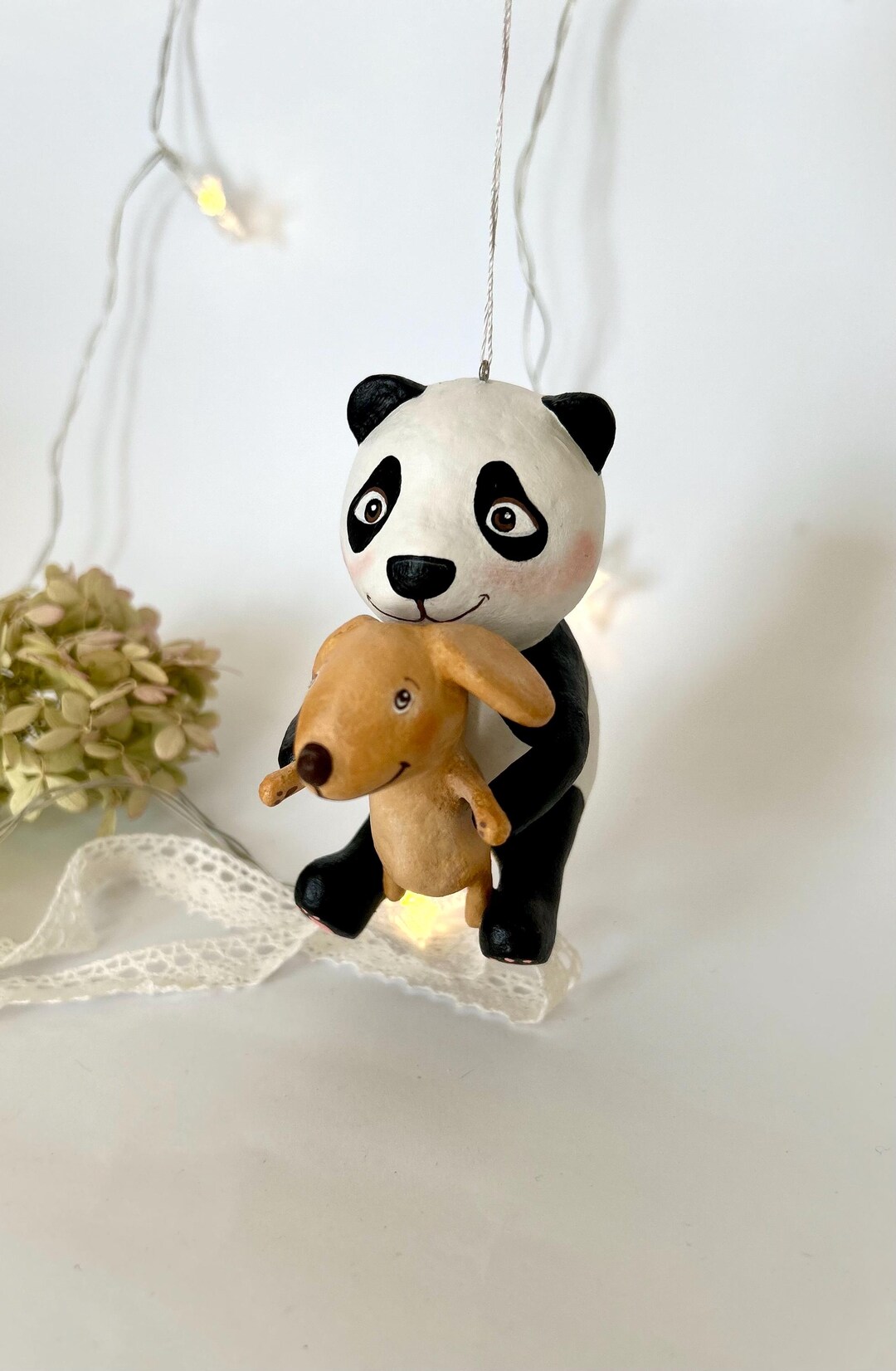 Charming Hanging Papier-mâché Figure - Panda With a Dog. Home ...