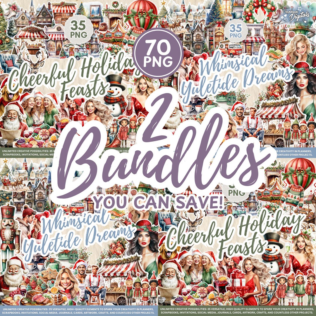 Christmas Elements PNG Bundle, Watercolor Christmas Trees, Navidad ...