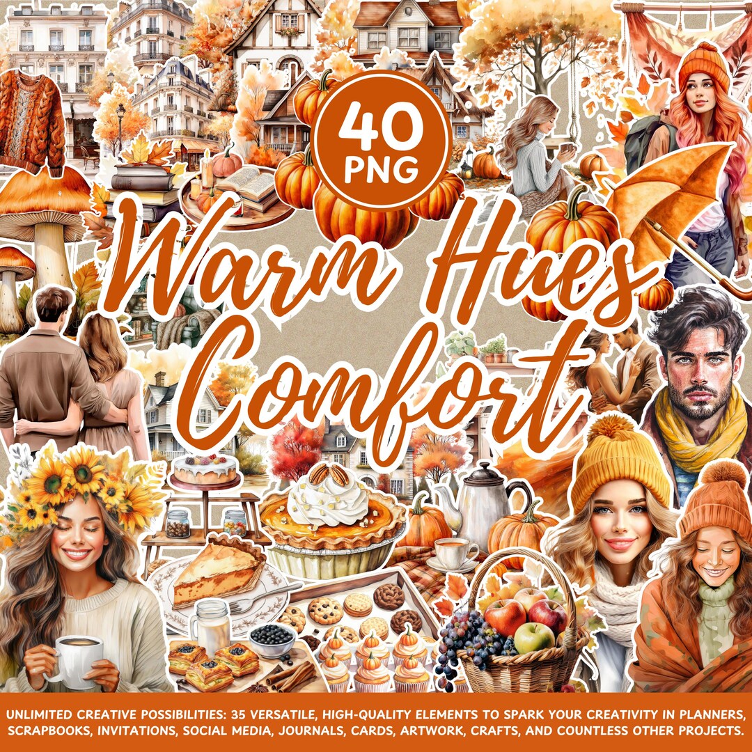 Cozy Autumn Watercolor Clipart, Fall Commercial Use Clipart, Watercolor ...