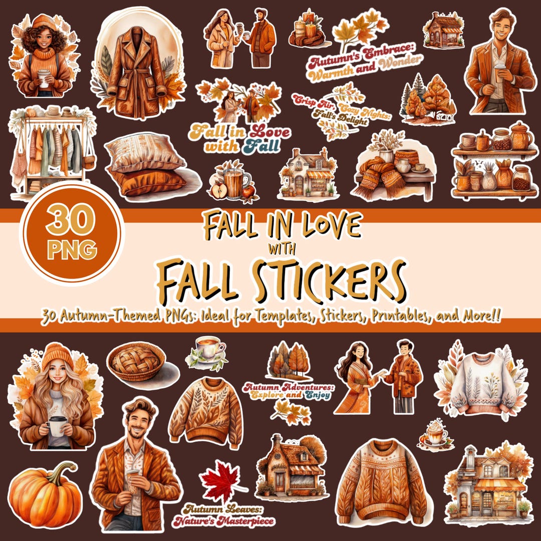 Autumn Season Sticker Pack Fall in Love With Printable Pngs Autumn ...