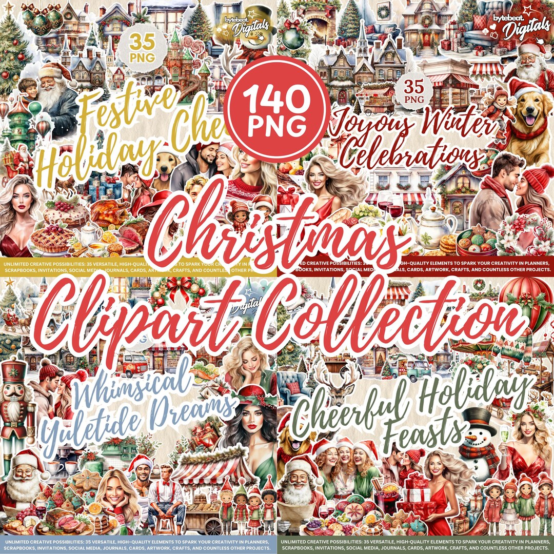 Winter Christmas Clipart Collection, Festive Watercolor Elements ...