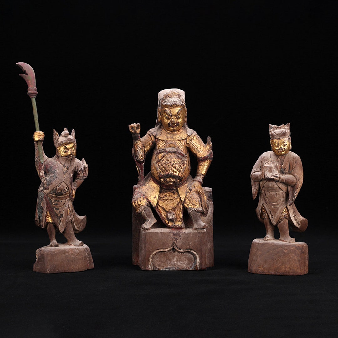 Antique Chinese Kwan-kong Wooden Statue Set Late Qing Dynasty - Etsy