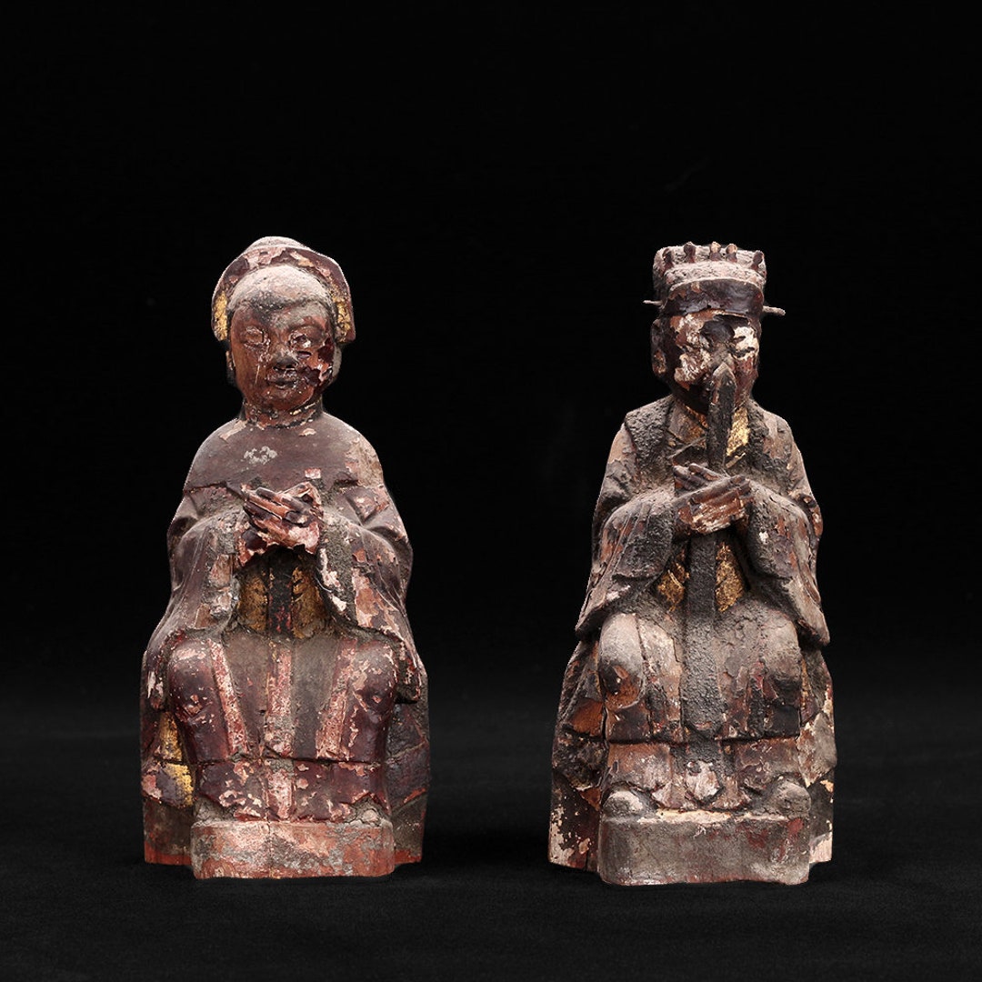 Chinese Earth God and Earth Goddess Statue Pair - Rare Folk Art ...