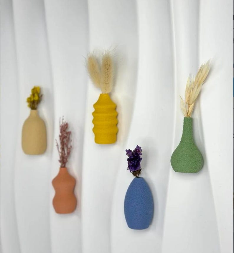 3D Printed Mini Magnetic Vases: Eco-friendly Fridge Decor - Set of 5 - Etsy