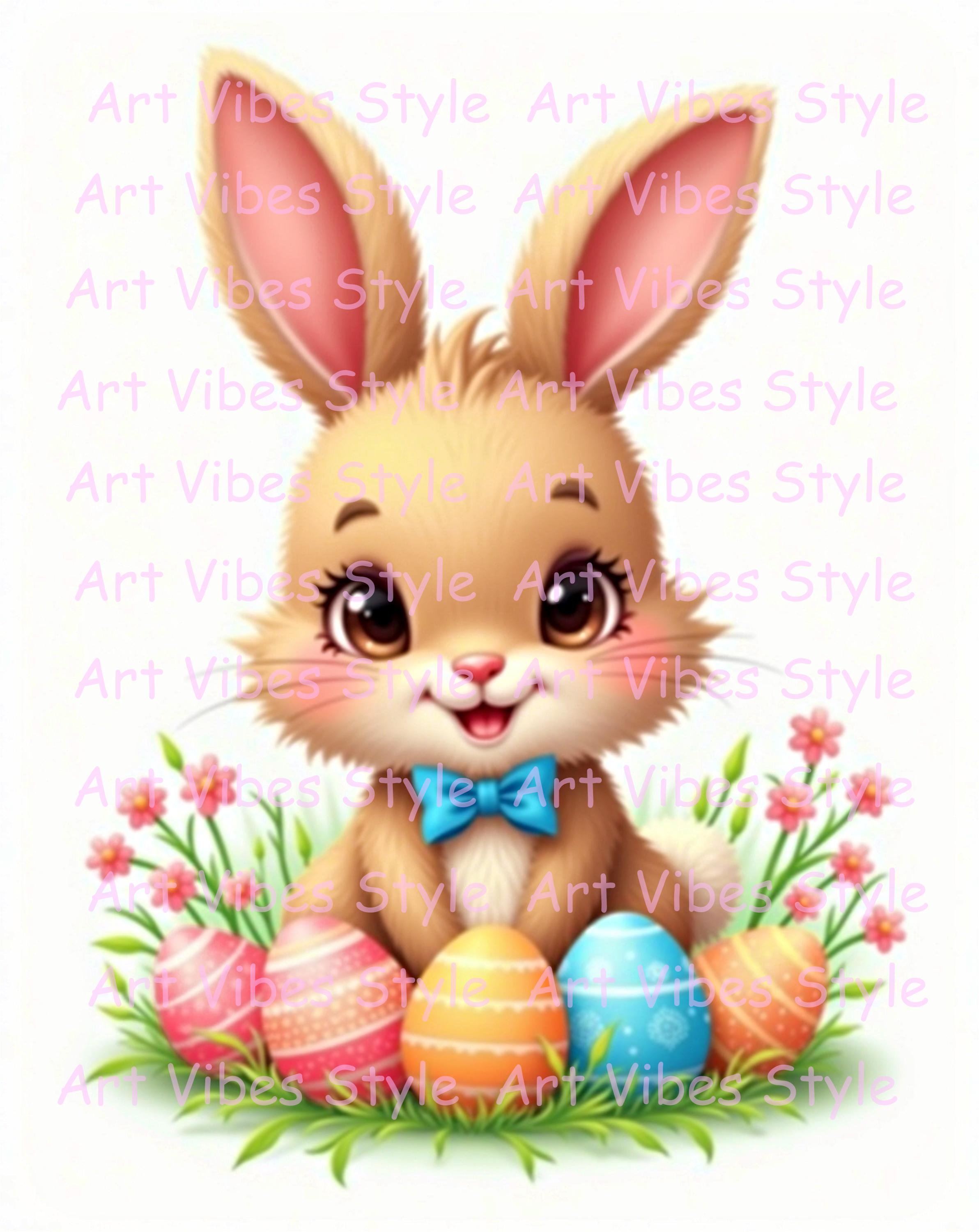 Cute Easter Bunny PNG, Colorful Eggs, Digital Download - Etsy