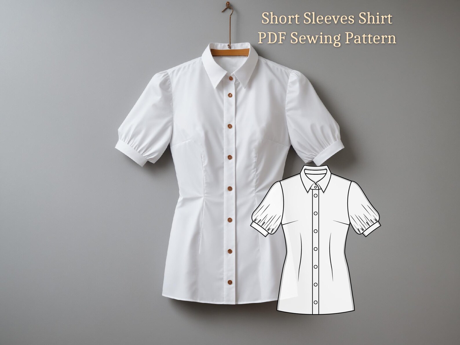 Women Fitted Shirt Pattern, Short Puff Sleeves, Button-up Shirt, PDF ...