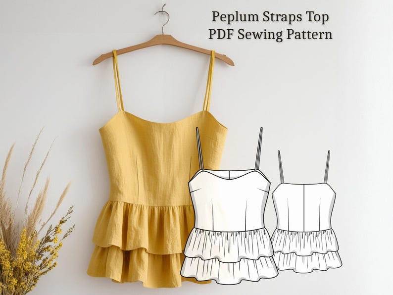 Peplum Top Pattern, Spaghetti Strap Blouse, Mini Sundress, PDF Sewing ...