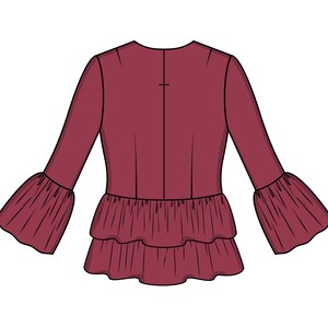 Peplum Ruffle Top Pattern, Linen Gathered Blouse, V-neck Easy Top, PDF ...