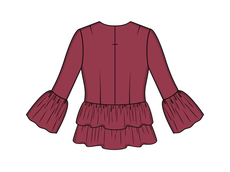 Peplum Ruffle Top Pattern, Linen Gathered Blouse, V-neck Easy Top, PDF ...