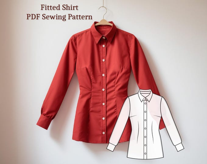 Women Fitted Shirt Pattern, Long Sleeves Shirt, Button-up Shirt, PDF ...