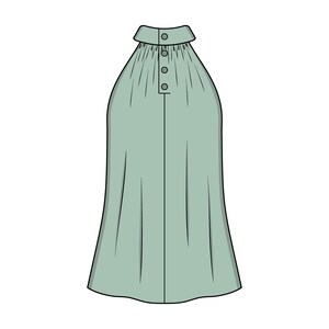 Halter Neck Dress Pattern, Knee Length Dress, Round Collar Gathered ...