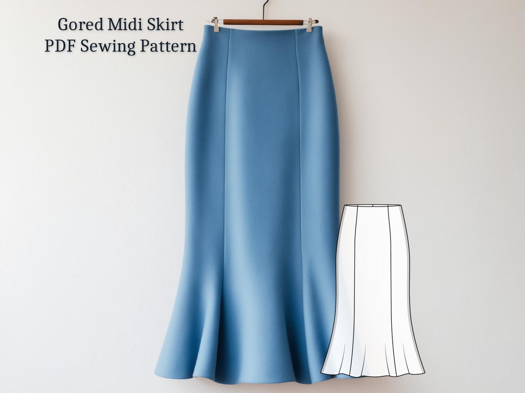 Gored Midi Skirt Sewing Pattern, Winter Flared Skirt Pattern, PDF ...