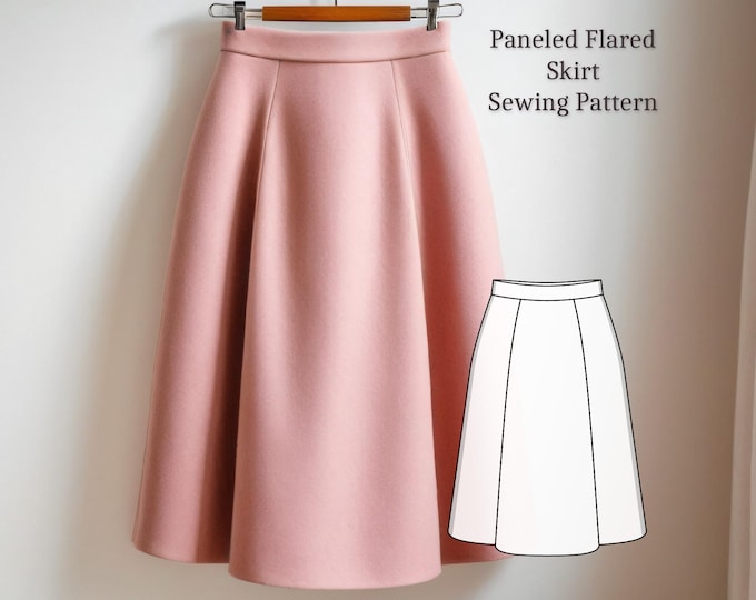 Paneled Flared Skirt Pattern, Six Panel Skirt, High Waist Skirt, PDF ...