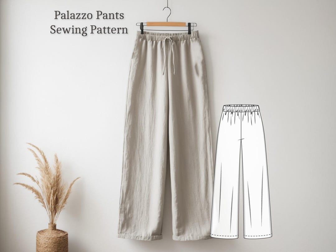 Palazzo Pants Sewing Pattern, Elastic Waistband Pants, Summer Linen ...