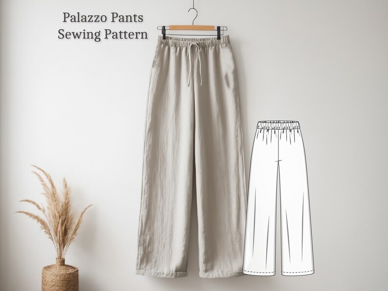Palazzo Pants Sewing Pattern, Elastic Waistband Pants, Summer Linen ...