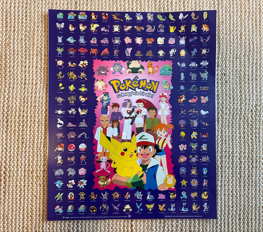 Vintage Pokémon Poster First Generation Characters 2000 german - Etsy