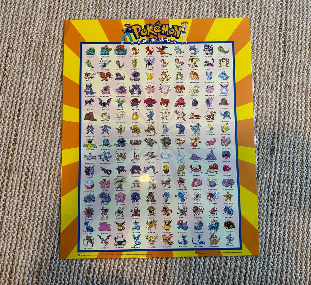 Vintage Pokémon Poster First Generation Characters 2000 german - Etsy
