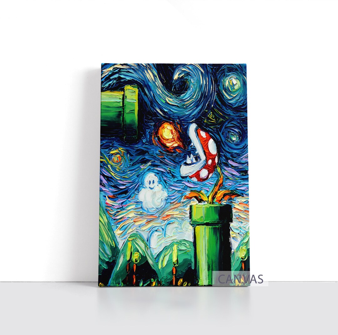 Van Gogh Mario Poster Starry Night Wall Art Mario World Framed Canvas ...