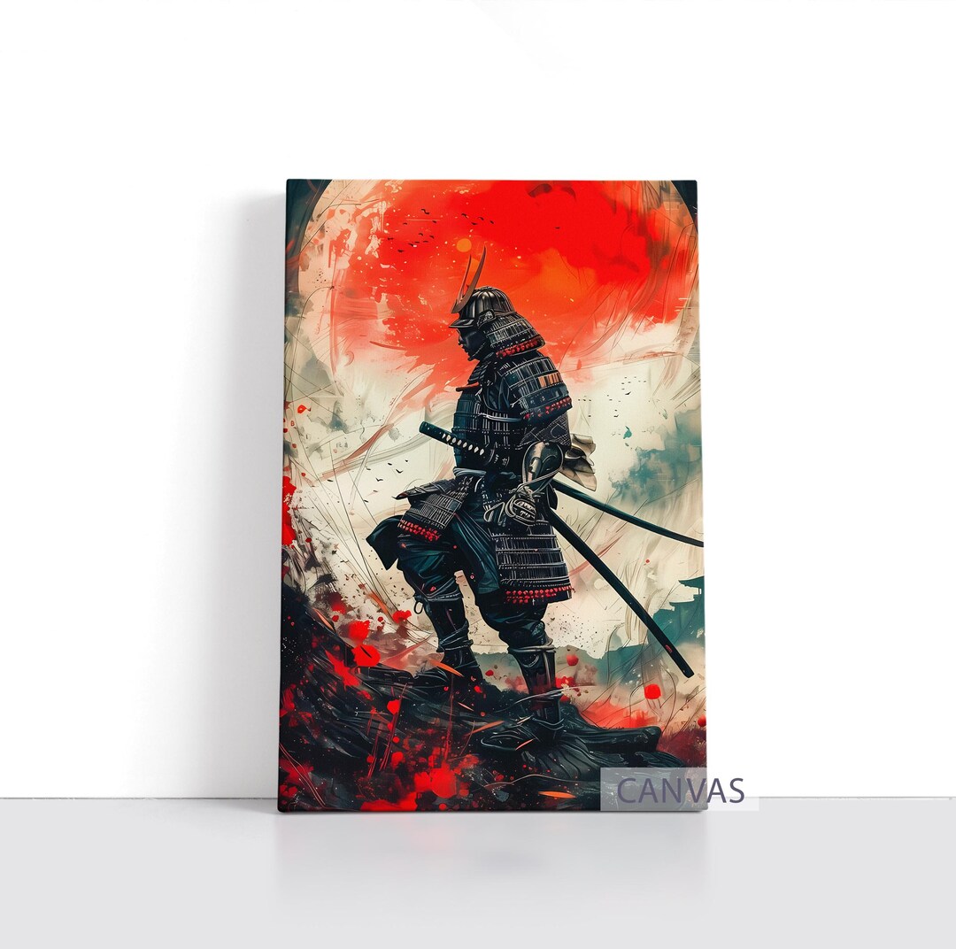 Samurai Japanese Art Poster Samurai Man Wall Art Japanese Framed Canvas ...