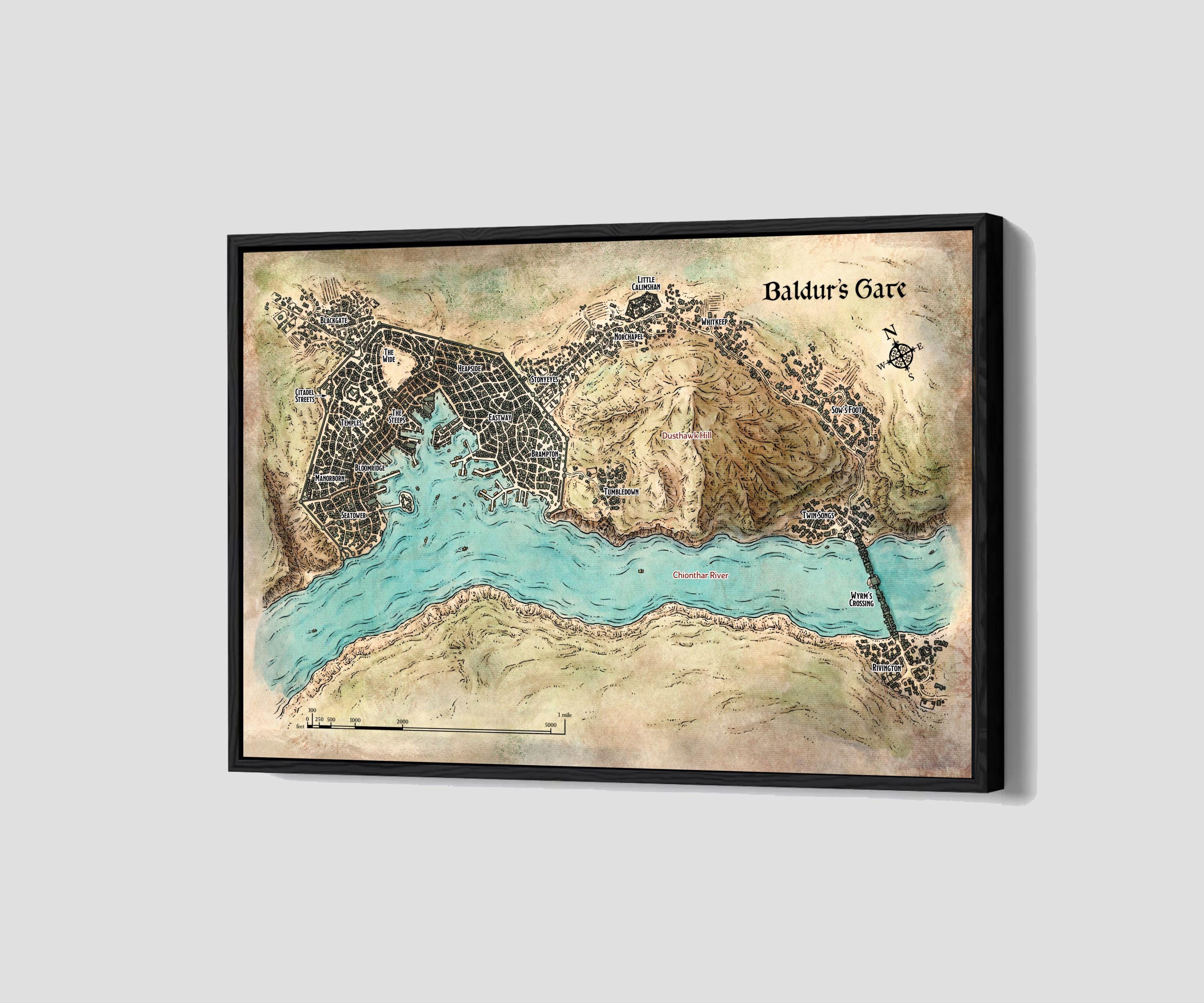 Baldur's Gate Map Poster Antique Cartography Wall Art Fantasy RPG ...