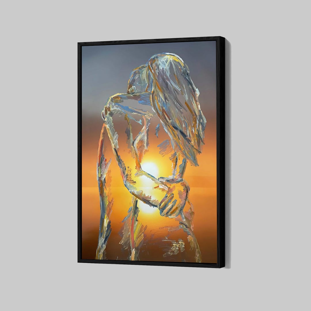 Romantic Poster Couple Love Wall Art Abstract Kissing Framed Canvas ...