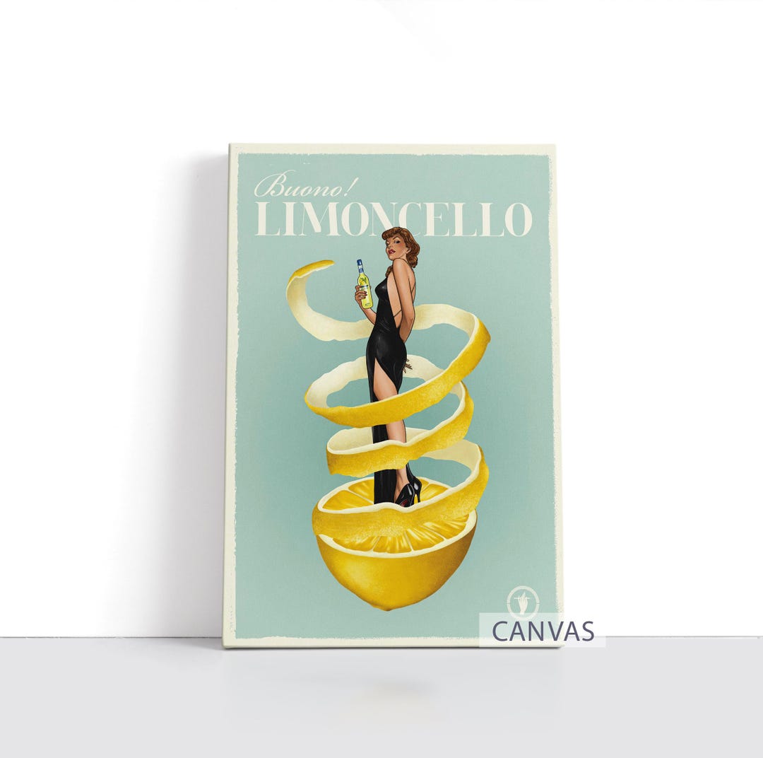 Buono Limoncello Poster Italian Drink Wall Art Lemoncello Framed Canvas Print Alcohol Lemon Home ...
