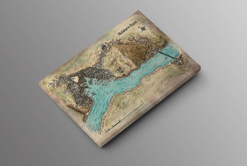 Baldur's Gate Map Poster Antique Cartography Wall Art Fantasy RPG ...