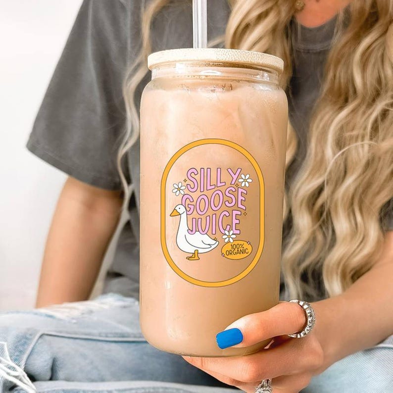 Goose Juice Iced Coffee Glass Can Cute Goose Frosted Glass Tumbler ...