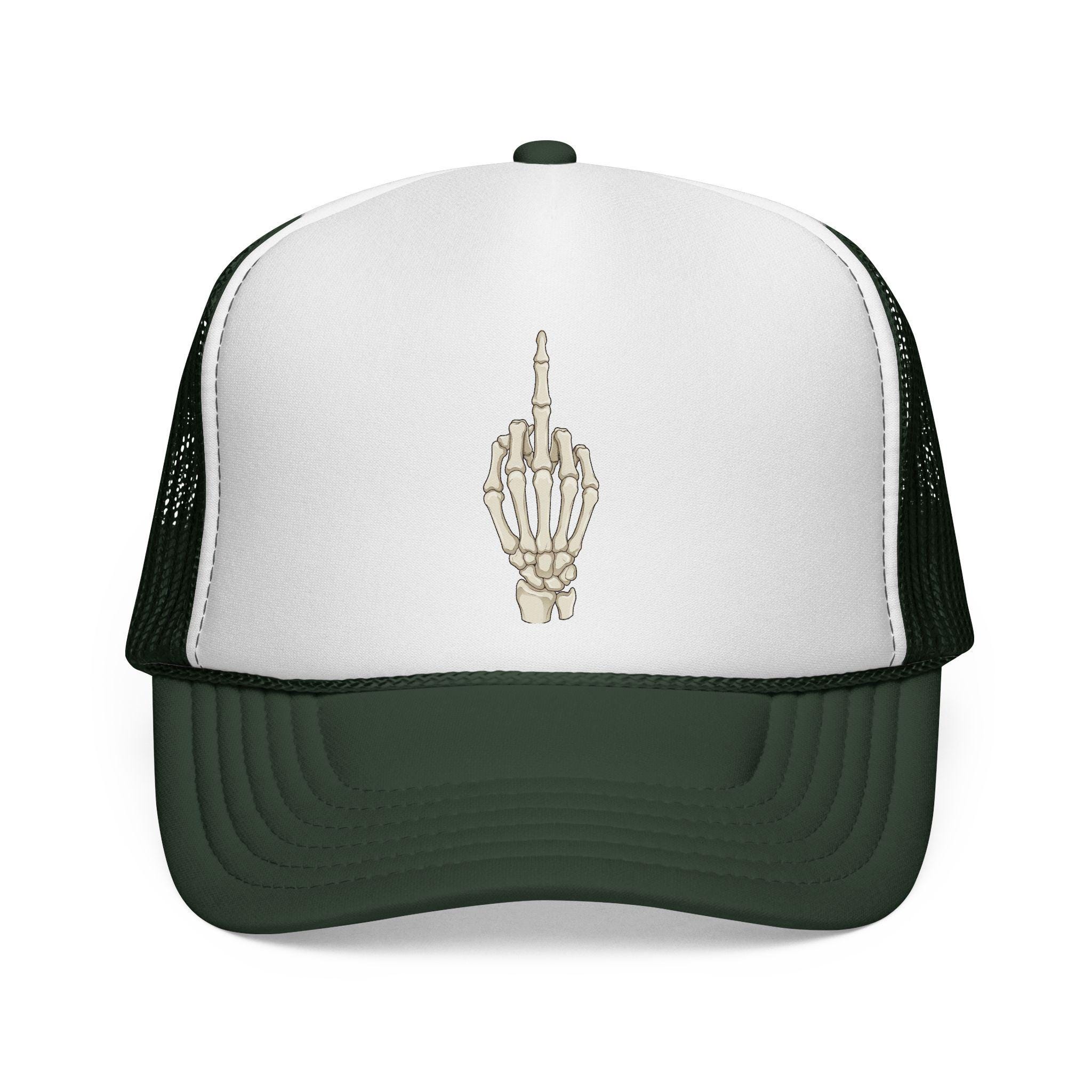 Skeleton Hand Middle Finger Trucker Cap | Edgy Skull Mesh Hat - Etsy