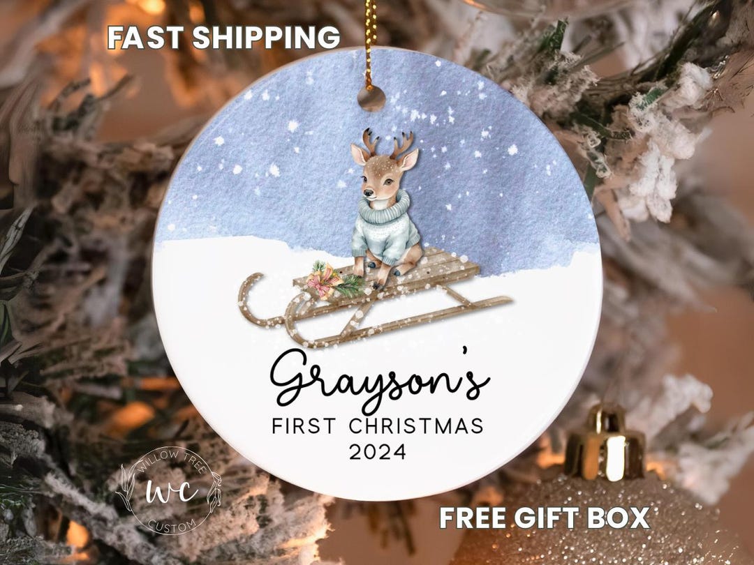 Personalized Baby’s First Christmas Deer Ornament Custom Name Boy ...