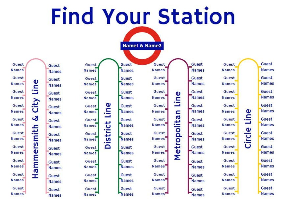 London Underground / Tube Map Seating Plan Template - Etsy