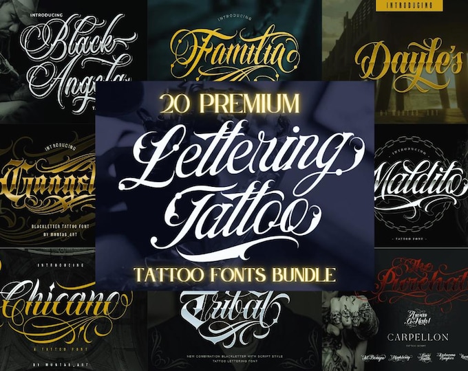 20 Premium Tattoo Fonts Bundle| Procreate Prints| Tattoo Fonts| Cricut ...