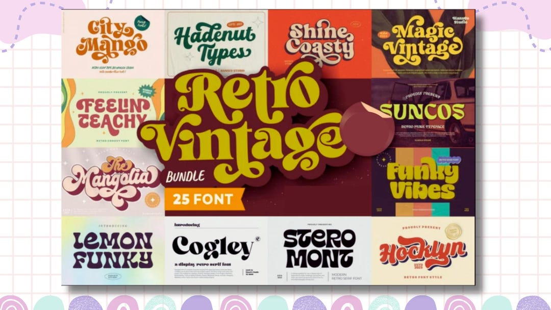 Retro Vintage Font Bundle, Font Retro Bundles, Fonts Vintage, Procreate ...