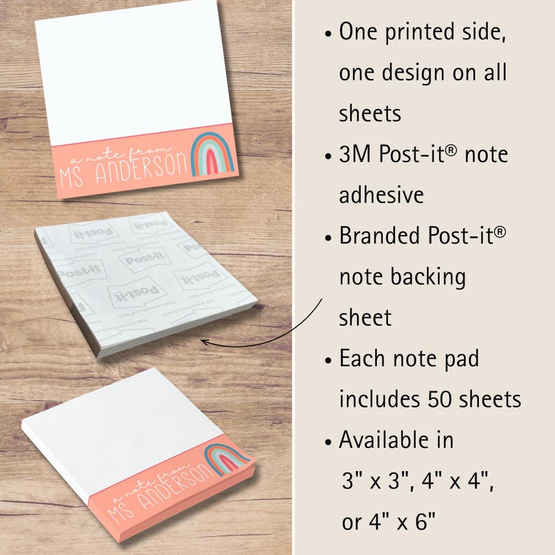 Personalized Teacher Sticky Notes: Boho Rainbow Design, Back to School ...