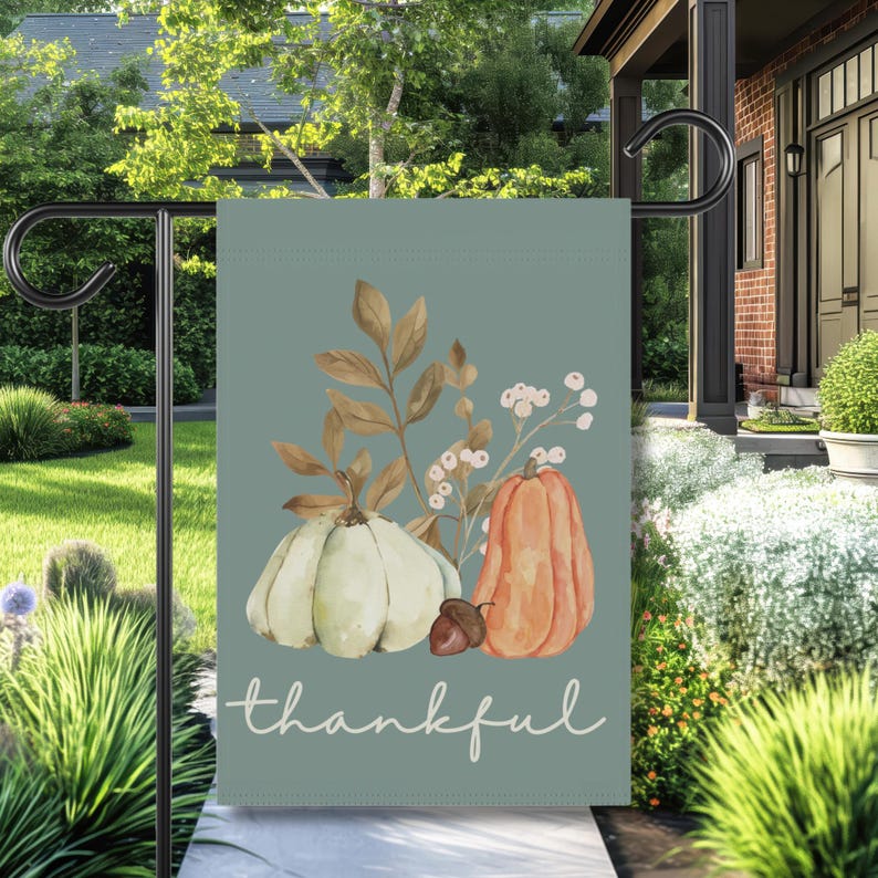 Personalized Fall Garden Flag: Watercolor Pumpkin Decor, Custom Last ...