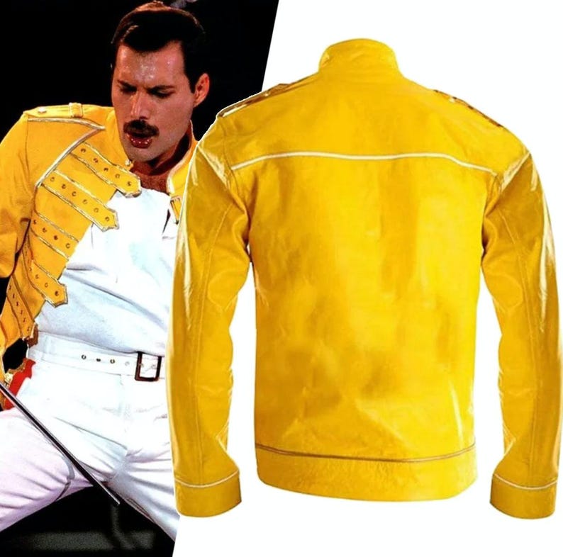 Freddie Mercury Leather Jacket, Iconic Yellow Military Jacket for 80s ...